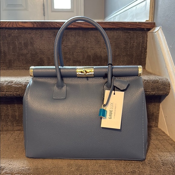 gavelux | Bags | Nwt Made In Italy Blue Ladylike Satchel Top Frame ...